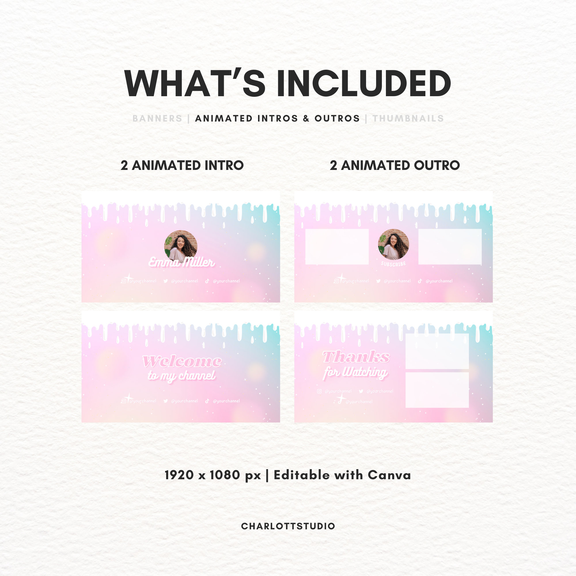 Pastel Pink Youtube Branding Kit | Animated Youtube Intro & Outro ...
