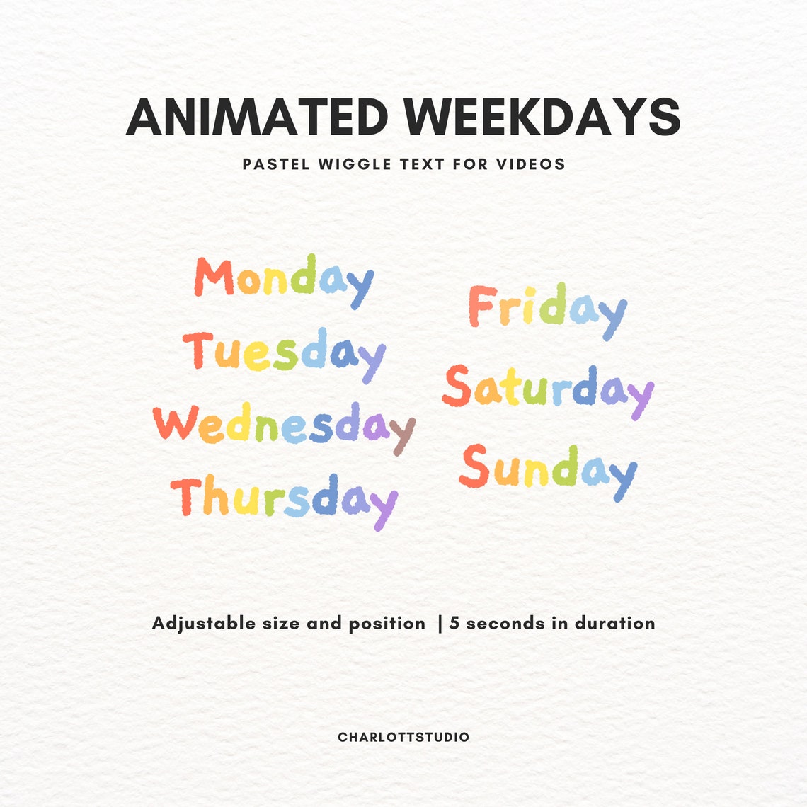 Animated Days of the Week Pastel Wiggle Weekdays Text Animated Overlay ...