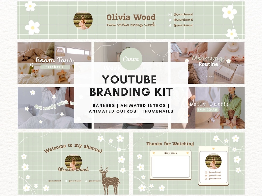 Sage Cottagecore Youtube Branding Kit | Animated Youtube Intro & Outro ...