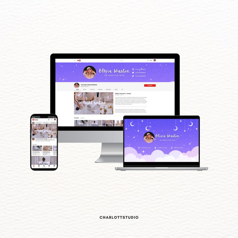 Purple Cloudy Sky Youtube Branding Kit, Animated Youtube Intro & Outro ...