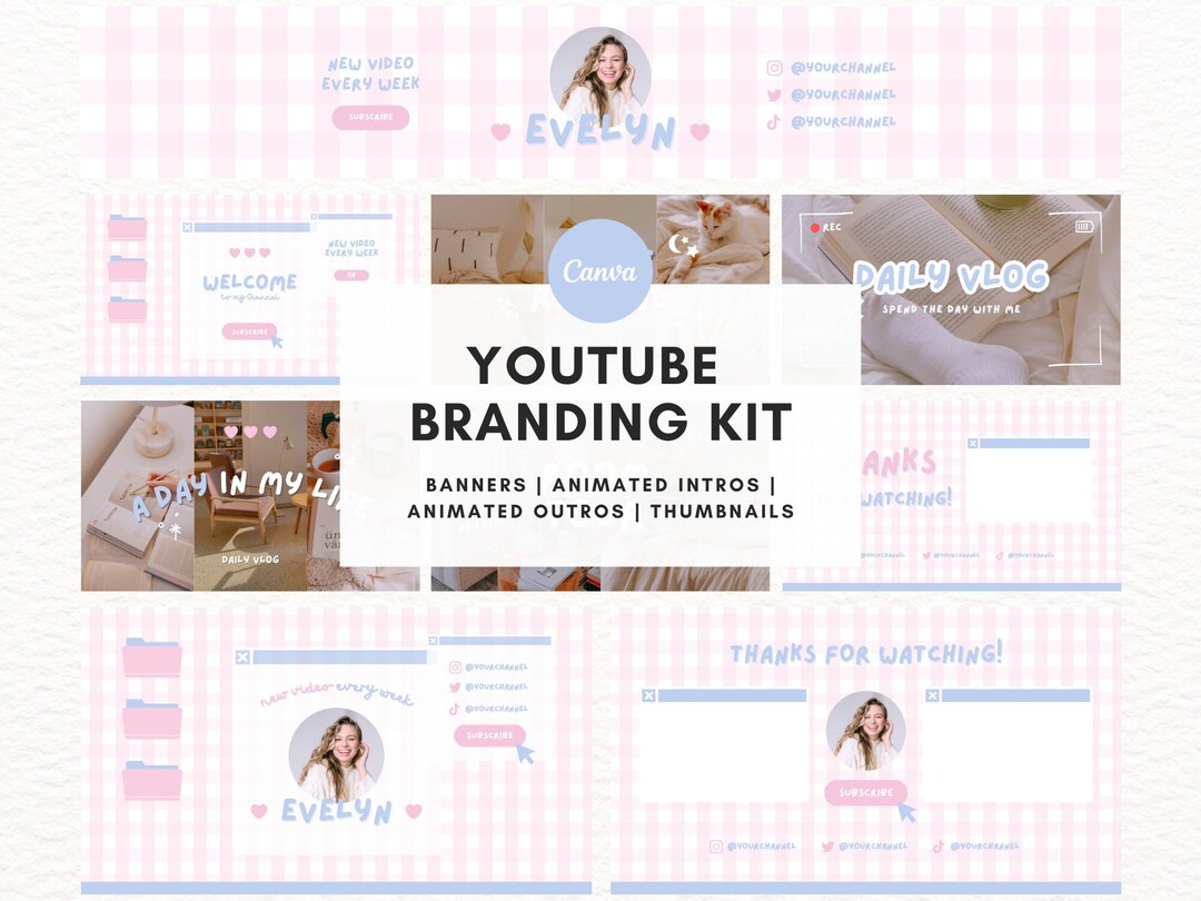Blue Pink Computer Youtube Branding Kit, Animated Intro & Outro ...