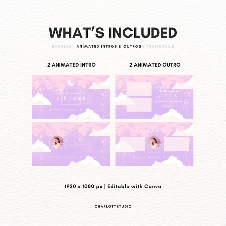 Pink Youtube Branding Kit | Animated Youtube Intro and Outro, Youtube ...