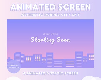 Animated Stream Screens Starry Purple Cloudy Sky Starting Soon, Be ...