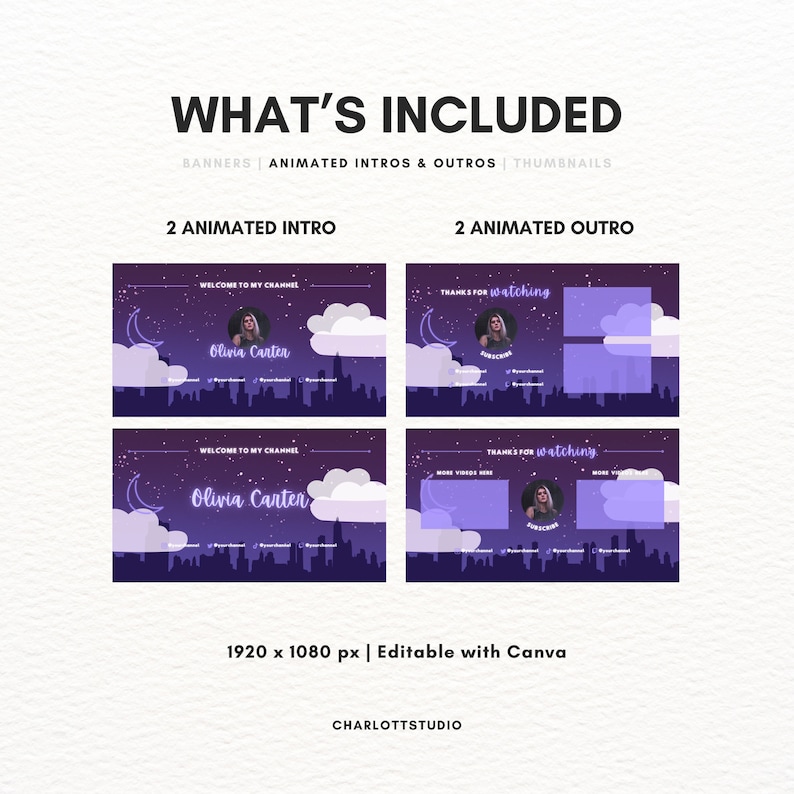 Purple Night Sky Youtube Branding Kit | Animated Youtube Intro & Outro ...