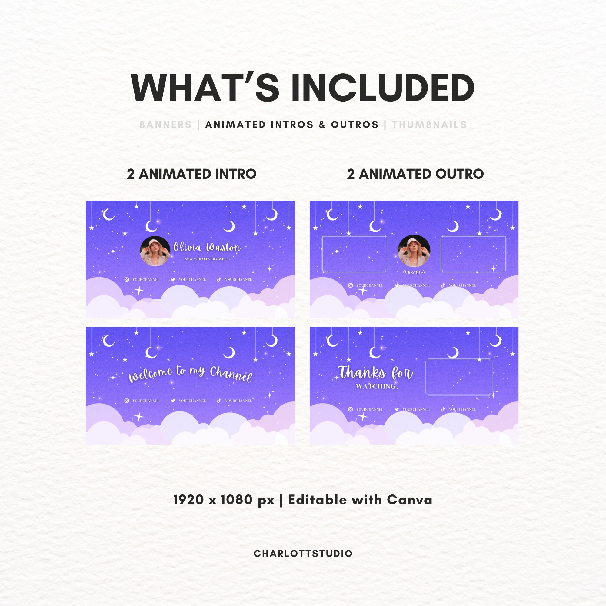 Purple Cloudy Sky Youtube Branding Kit, Animated Youtube Intro & Outro ...