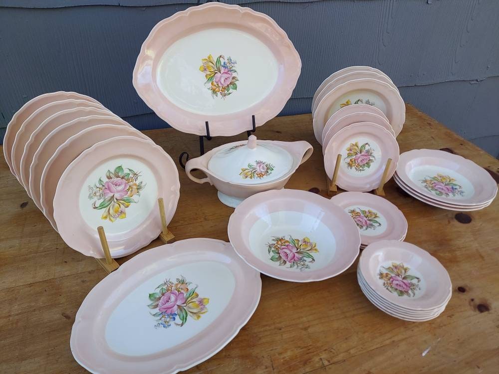 Htf/rare Vintage Dinnerware/ Pink/ Shabby Chic Decor/ Edwin Knowles ...
