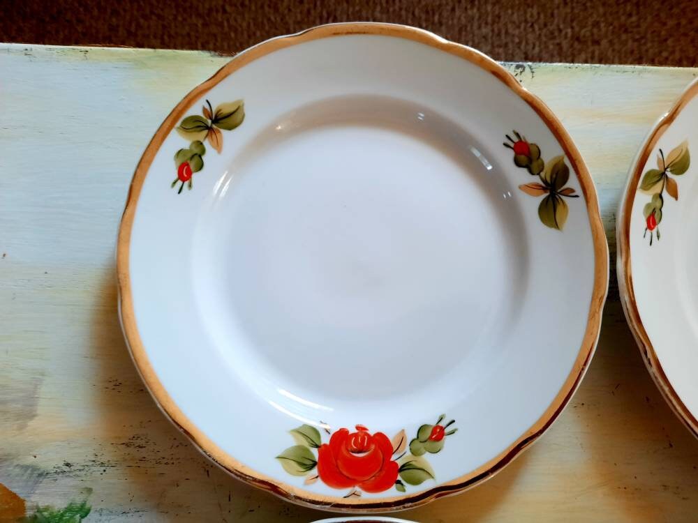 Rare HTF Century Old Dishes/ Rose Hand Painted Luncheon Plates/ Gold ...