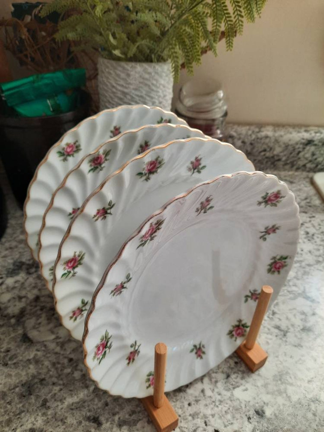 Vintage, Porcelain, Dishes, Pink, Rose, Painted, Plates, Gold, Elegant ...