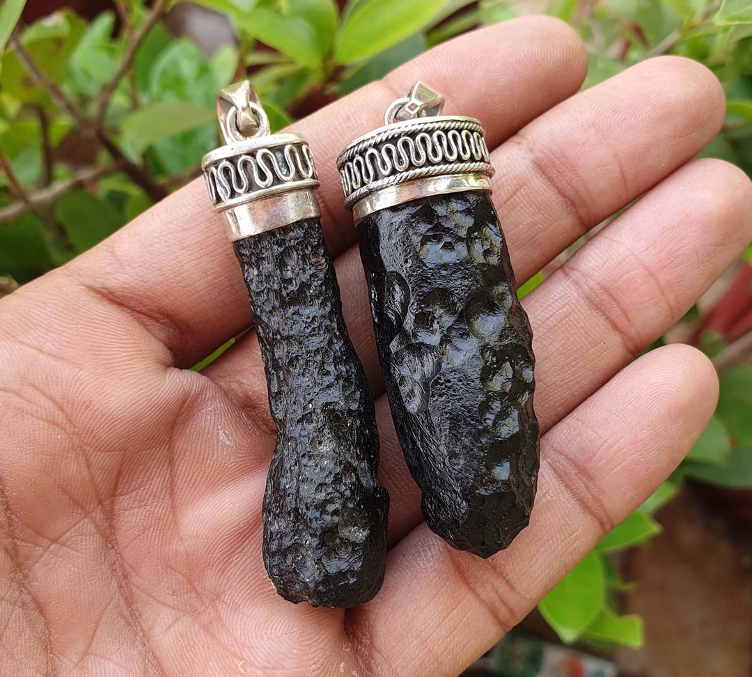 Tektite Pendant, Extraterrestrial Meteorite, Silver Necklace, Black ...