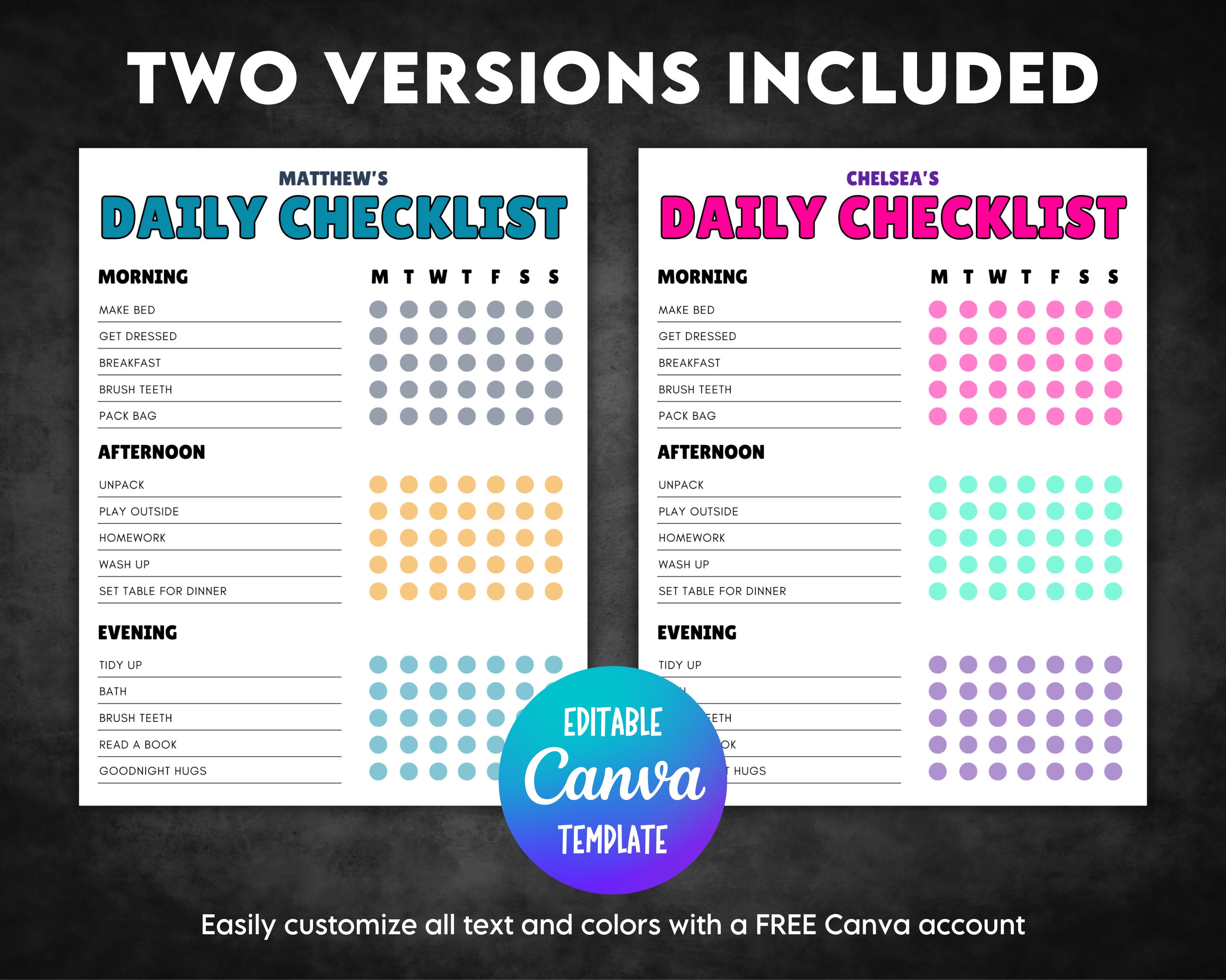 Editable Daily Chore Chart for Kids, Printable Chore Chart, Kids Daily ...