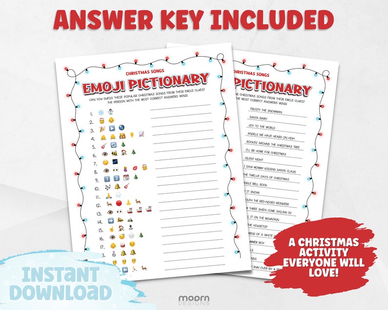 Christmas Song Emoji Pictionary | Christmas Printable Games ...
