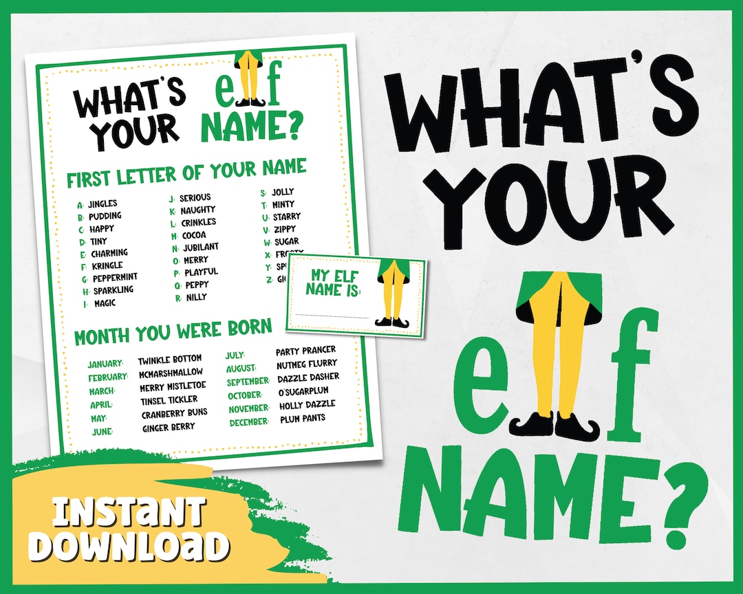 What's Your Elf Name Game | Christmas Game Printable | Christmas Movie ...