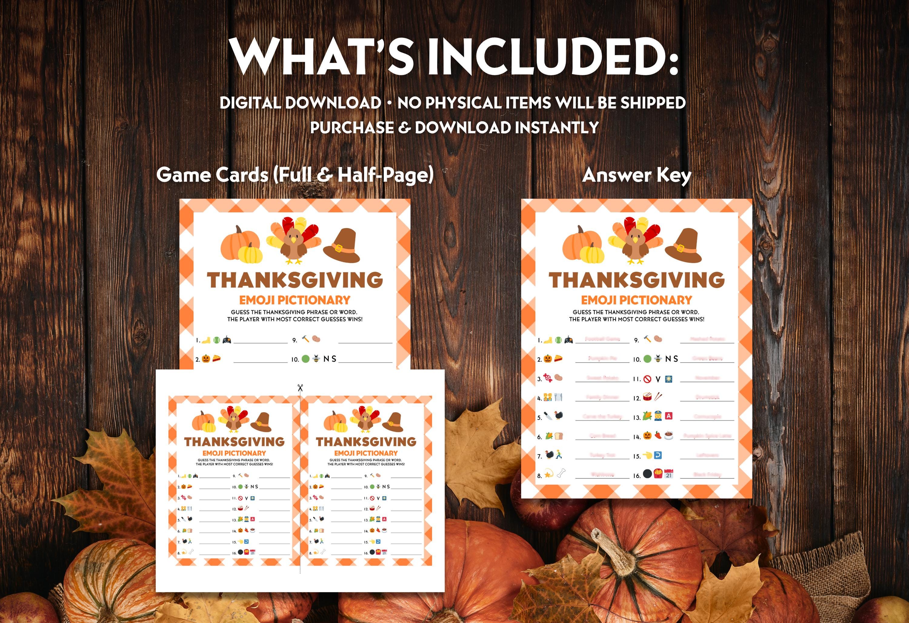 Thanksgiving Emoji Pictionary Game, Friendsgiving Party Games, Fall ...