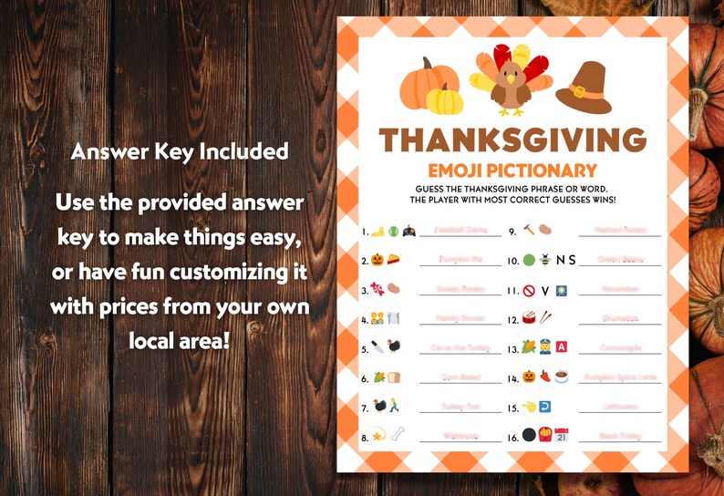 Thanksgiving Emoji Pictionary Game, Friendsgiving Party Games, Fall ...