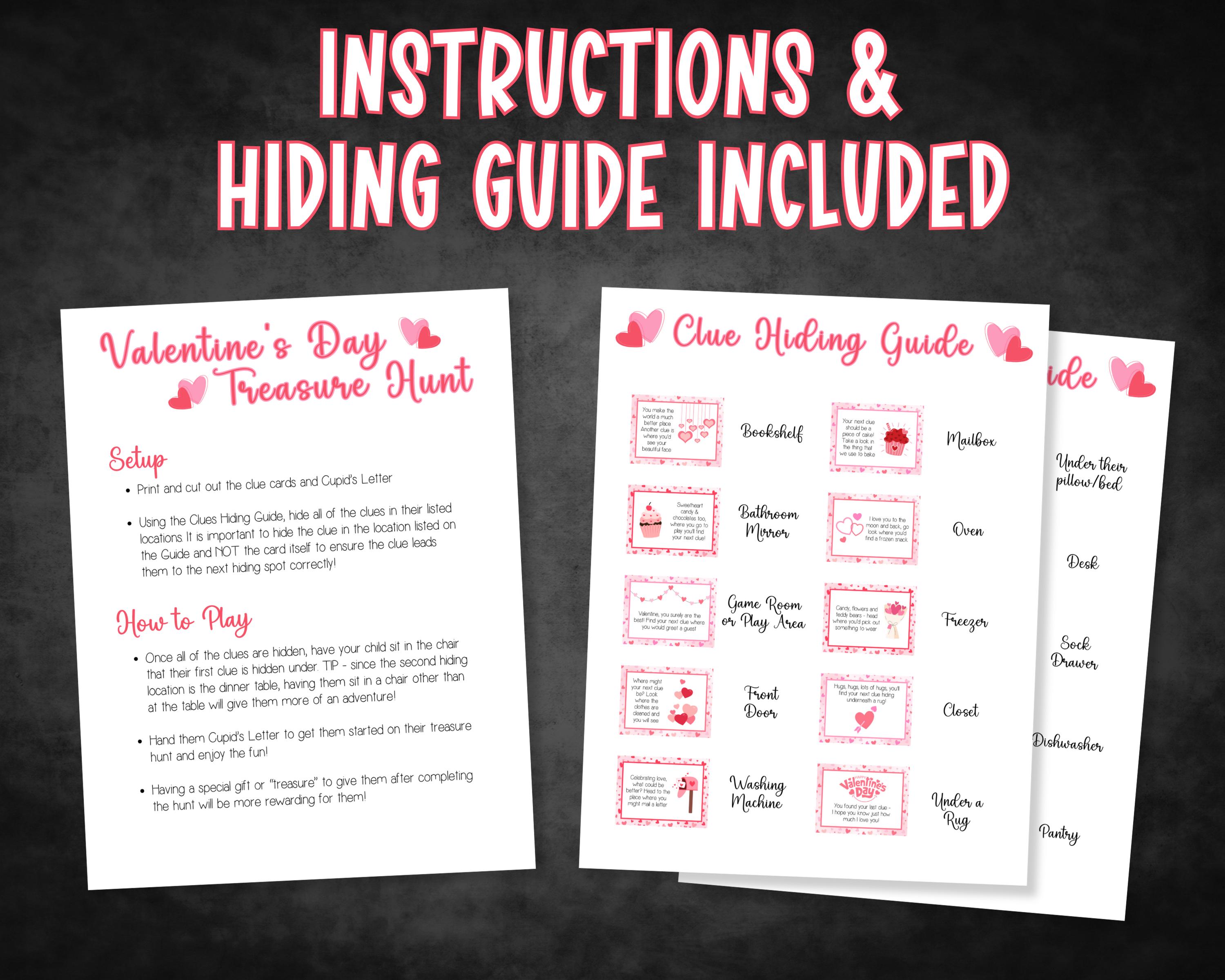 Valentines Day Treasure Hunt Clues, Valentines Scavenger Hunt ...