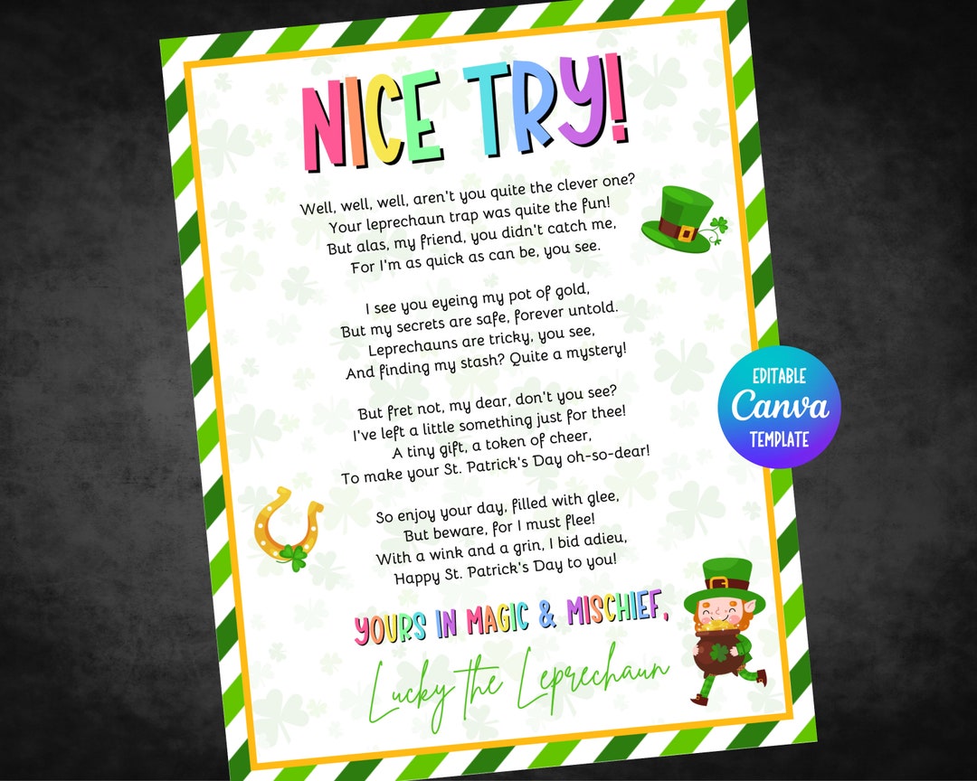 Leprechaun Letter, Editable Letter From Leprechaun, Leprechaun Trap ...