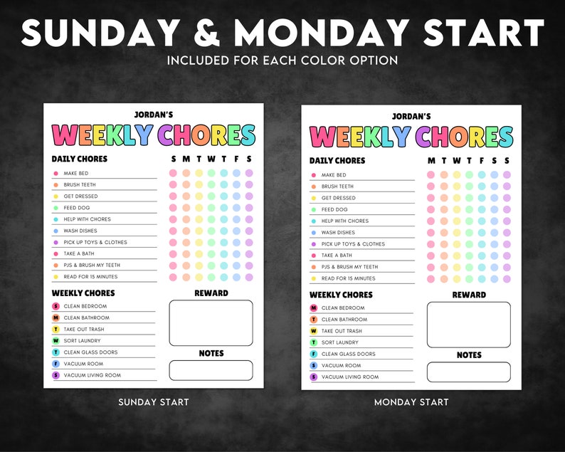 Editable Weekly Chore Chart for Kids, Printable Chore Chart, Kids Daily ...