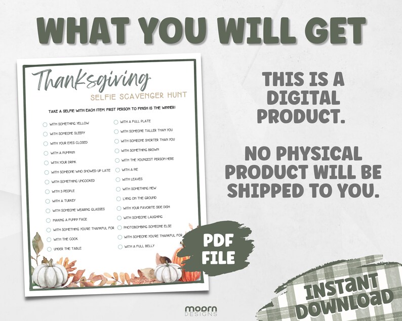 Thanksgiving Selfie Scavenger Hunt | Thanksgiving Printable Game ...