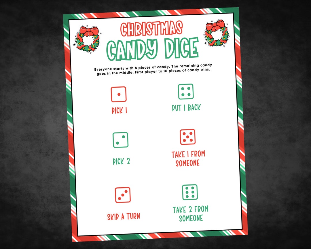 Christmas Candy Dice Game, Christmas Printable Game, Christmas Family ...