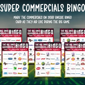 Big Game Commercial Bingo, Super Commercials Bowl Bingo, Football Bingo ...