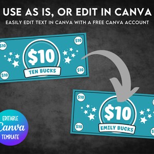 Editable Kids Reward Bucks, Mom Bucks, Chore Bucks, Play Money, Pretend ...