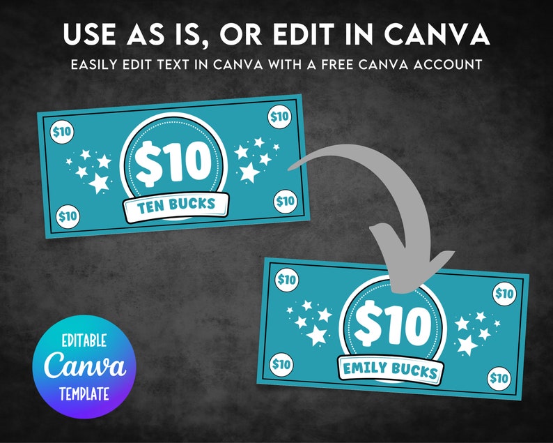 Editable Kids Reward Bucks, Mom Bucks, Chore Bucks, Play Money, Pretend ...