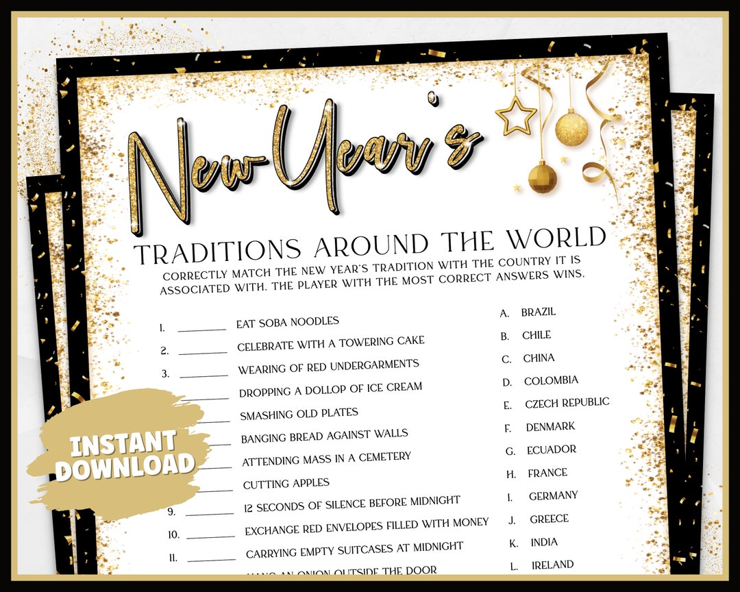 New Years Games, Traditions Around the World, New Years Eve Printable ...