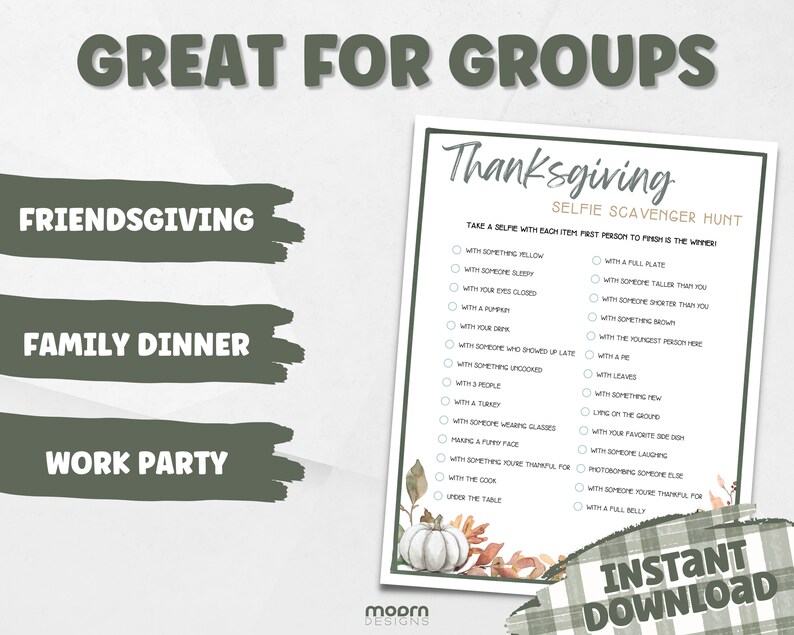 Thanksgiving Selfie Scavenger Hunt | Thanksgiving Printable Game ...