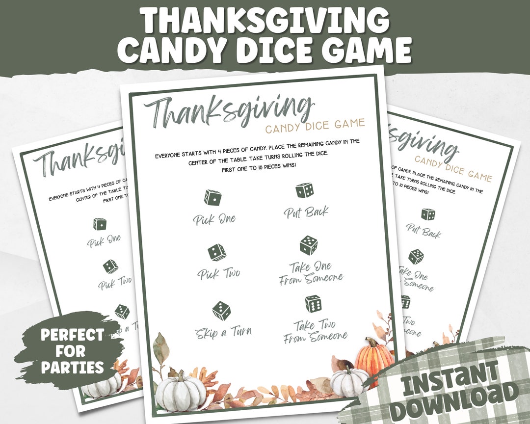 Thanksgiving Candy Dice Game | Thanksgiving Printable Games for Kids ...