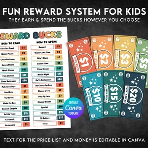 Editable Kids Reward Bucks, Mom Bucks, Chore Bucks, Play Money, Pretend ...