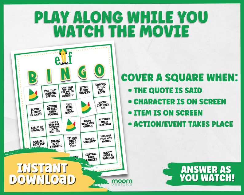 Elf Movie Bingo | Christmas Bingo | Christmas Game Printable Bingo ...