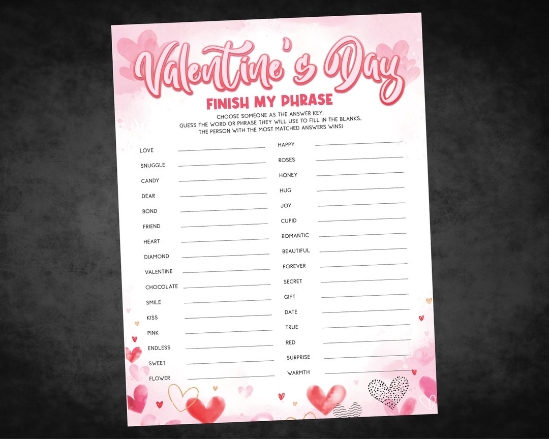 Valentine's Day Games, Finish My Phrase, Valentine's Fun Printable ...