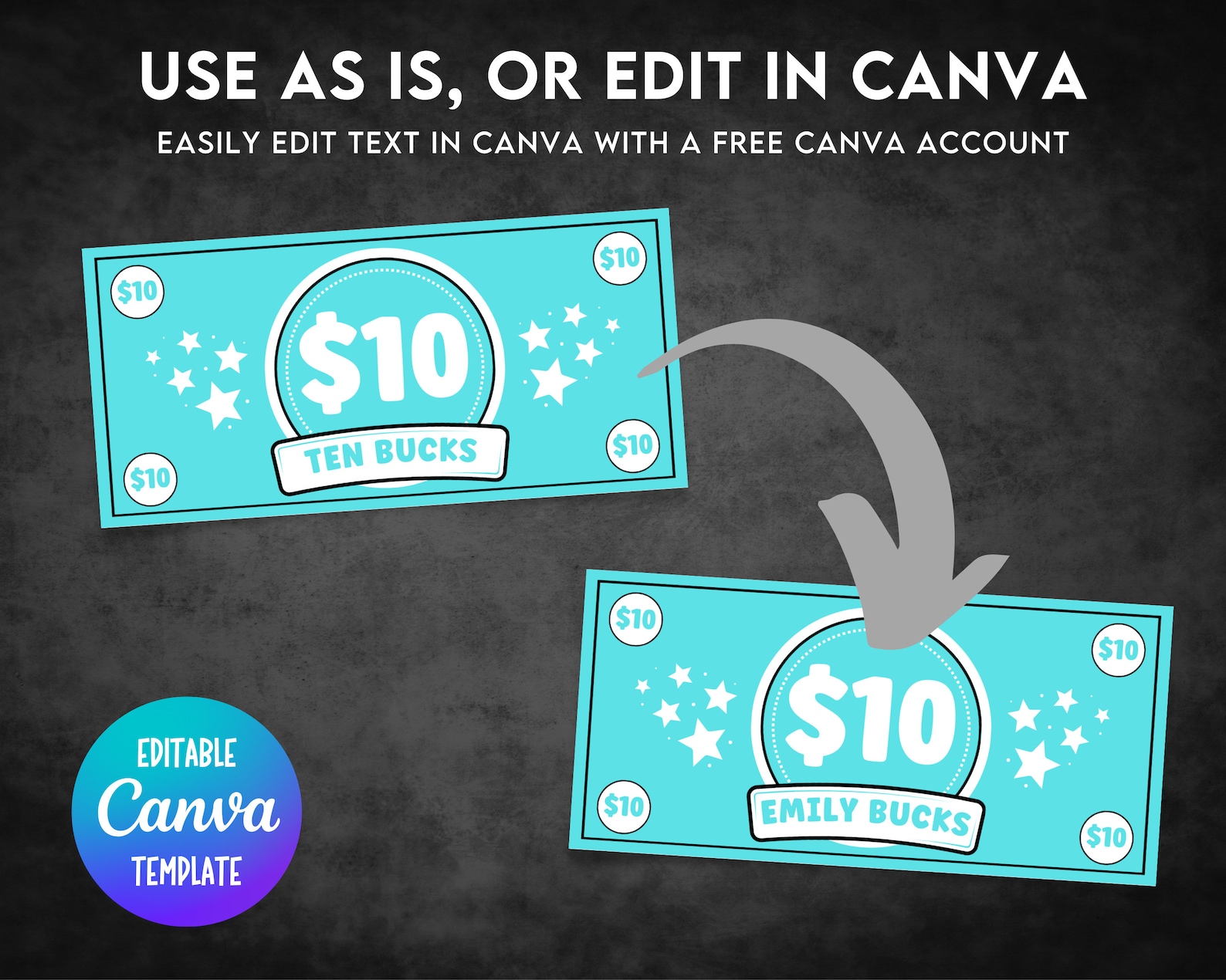 Editable Kids Reward Bucks, Mom Bucks, Chore Bucks, Play Money, Pretend ...