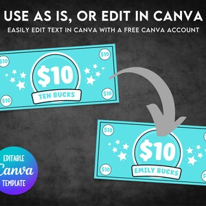 Editable Kids Reward Bucks, Mom Bucks, Chore Bucks, Play Money, Pretend ...