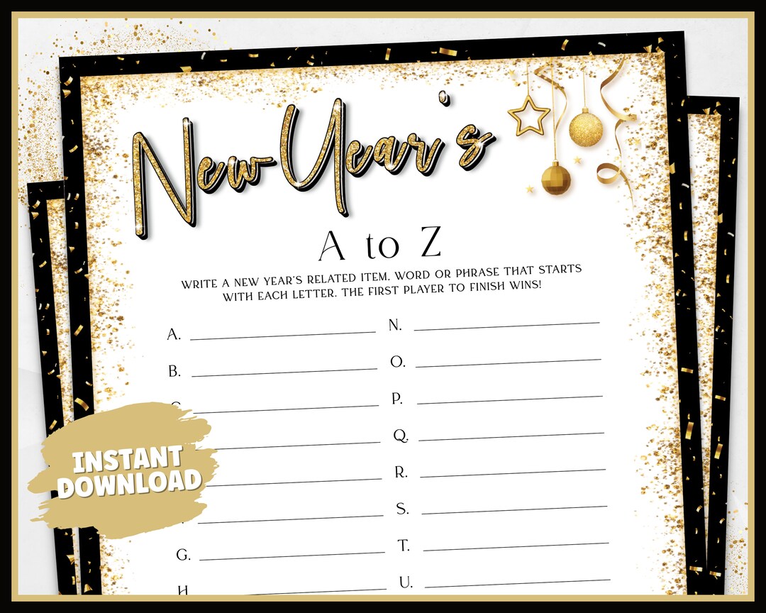 New Years Games, New Years A to Z, New Years Eve Printable Games, New ...