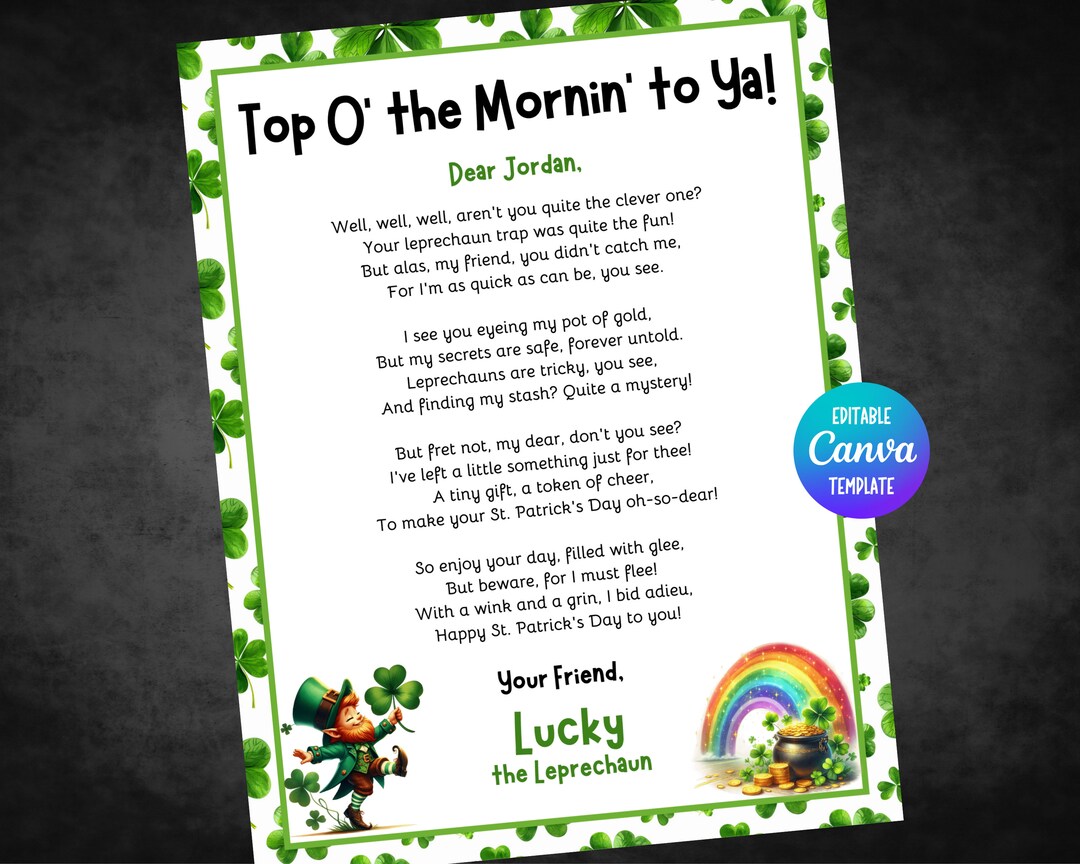 Leprechaun Letter, Editable Letter From Leprechaun, Leprechaun Trap ...