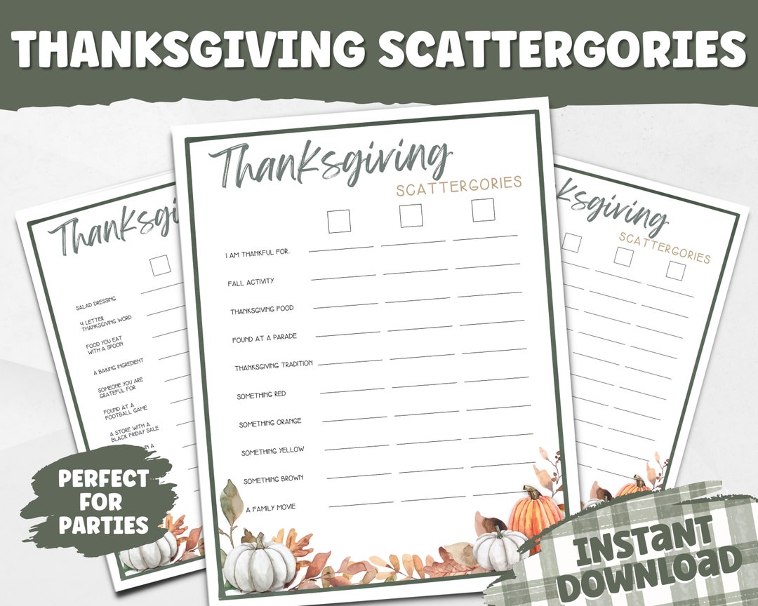 Thanksgiving Scattergories | Thanksgiving Printable Game ...