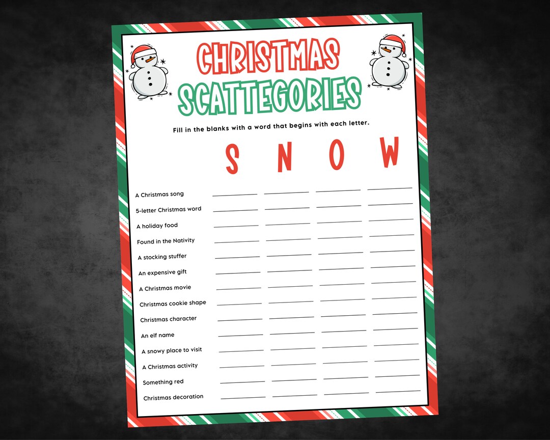 Christmas Scattegories, Christmas Printable Game, Christmas Family Game ...