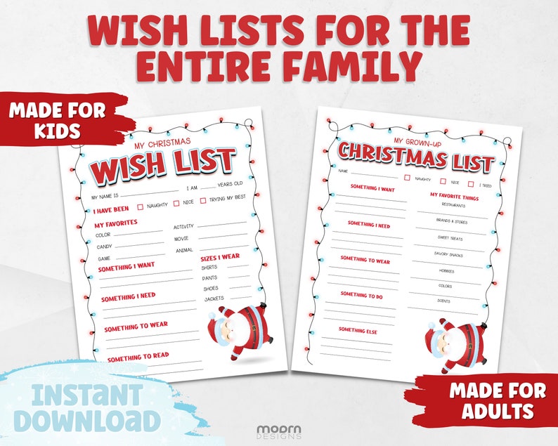 Christmas Wish List Printable Set Christmas Wish List for - Etsy