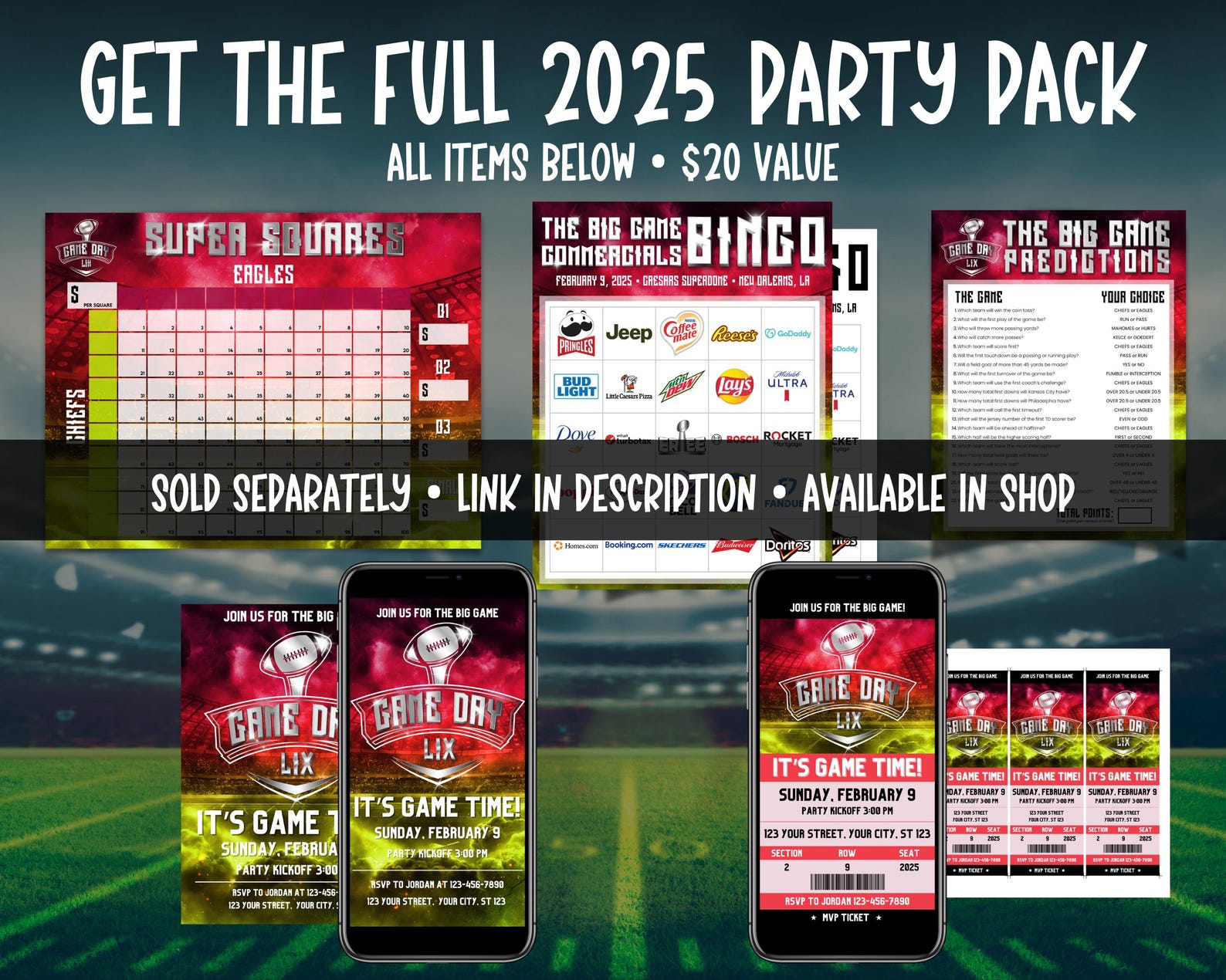 Big Game Commercial Bingo, Super Commercials Bowl Bingo, Football Bingo ...