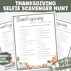 Thanksgiving Selfie Scavenger Hunt | Thanksgiving Printable Game ...