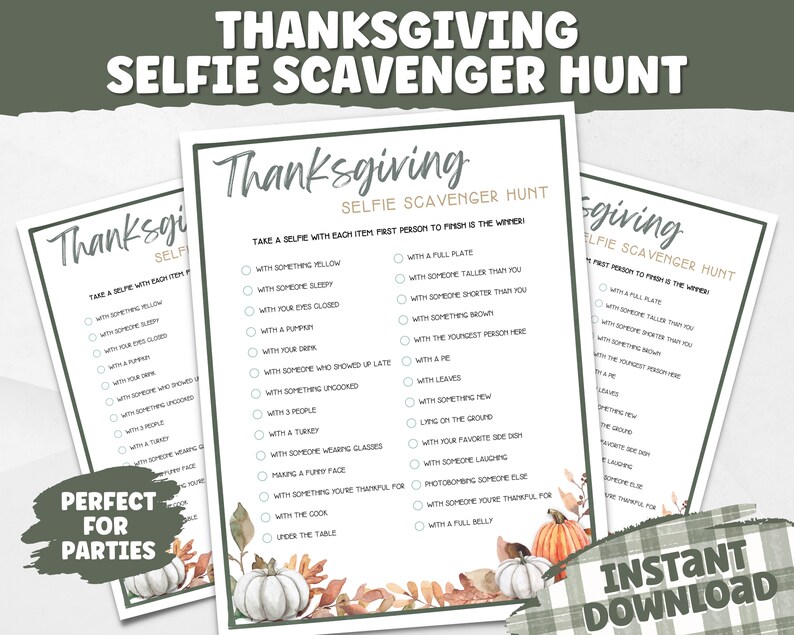 Thanksgiving Selfie Scavenger Hunt | Thanksgiving Printable Game ...