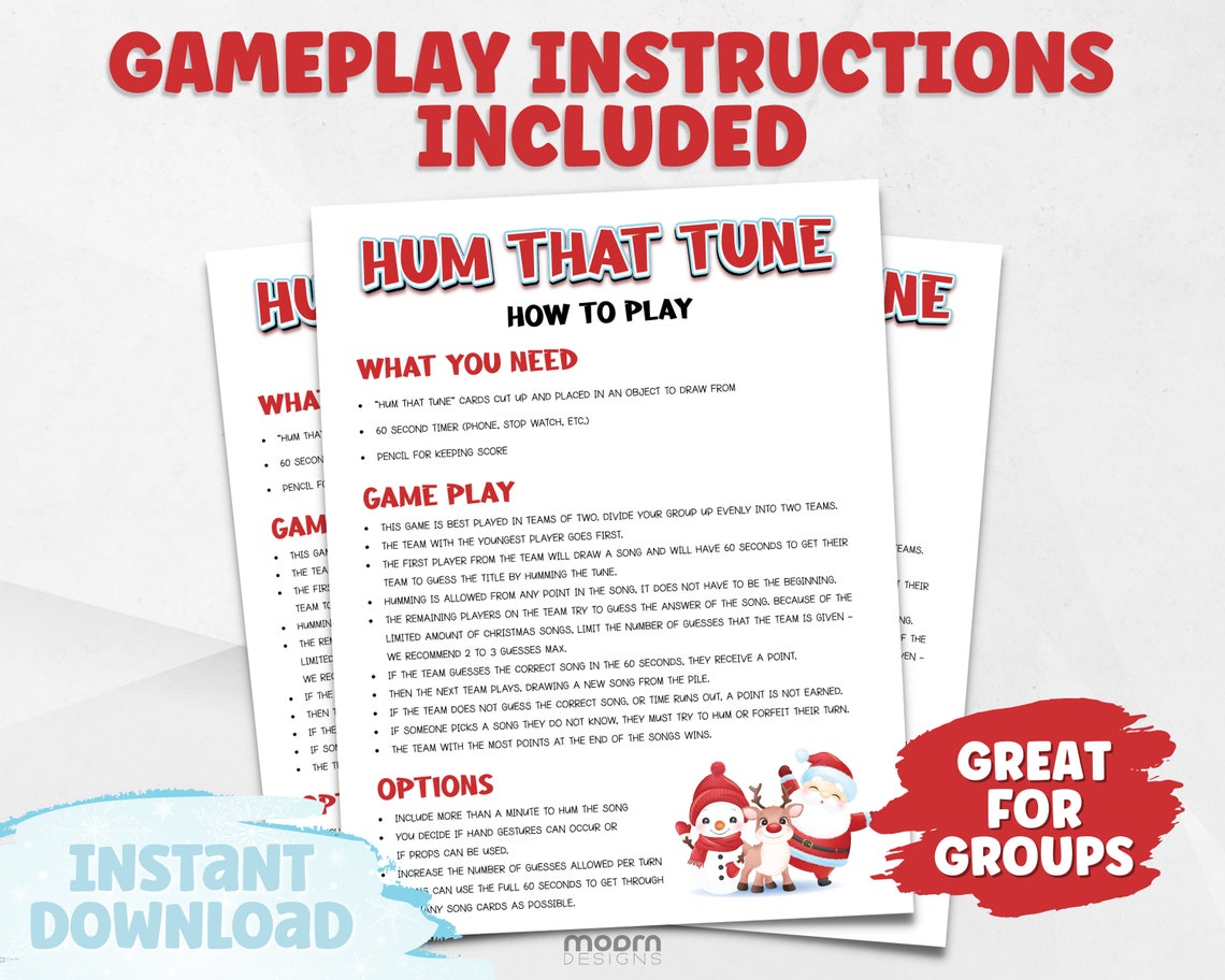 Christmas Song Hum That Tune Game Christmas Carol Game - Etsy
