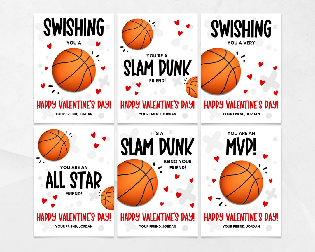 Basketball Valentine's Day Cards, Printable Valentine's for Kids, Kids ...