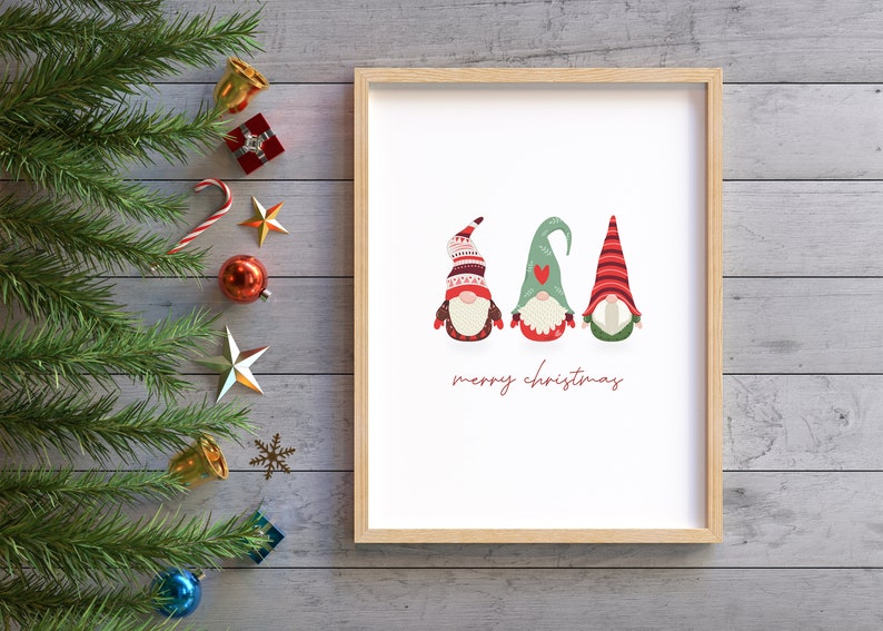 Christmas Gnomes Printable Wall Art | Gnome Christmas Print | Holiday ...