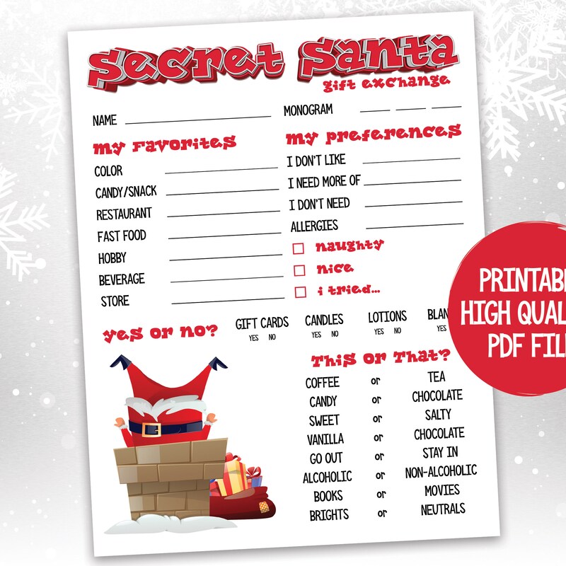 Stocking Stuffer Questionnaire - Etsy