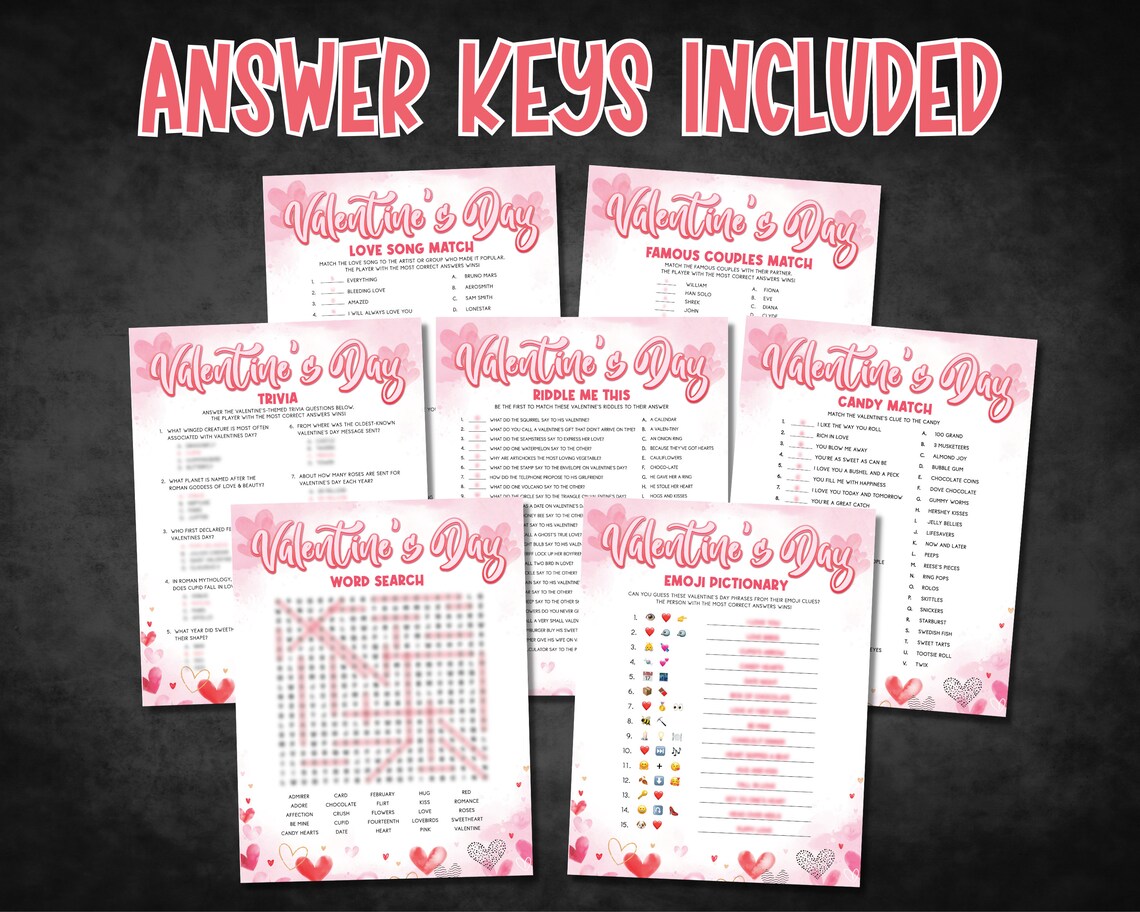 Valentine's Day Games, Valentine's Game Bundle, Valentine's Fun ...