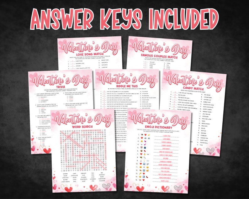 Valentine's Day Games, Valentine's Game Bundle, Valentine's Fun ...