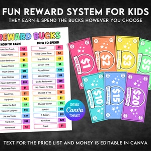 Editable Kids Reward Bucks, Mom Bucks, Chore Bucks, Play Money, Pretend ...