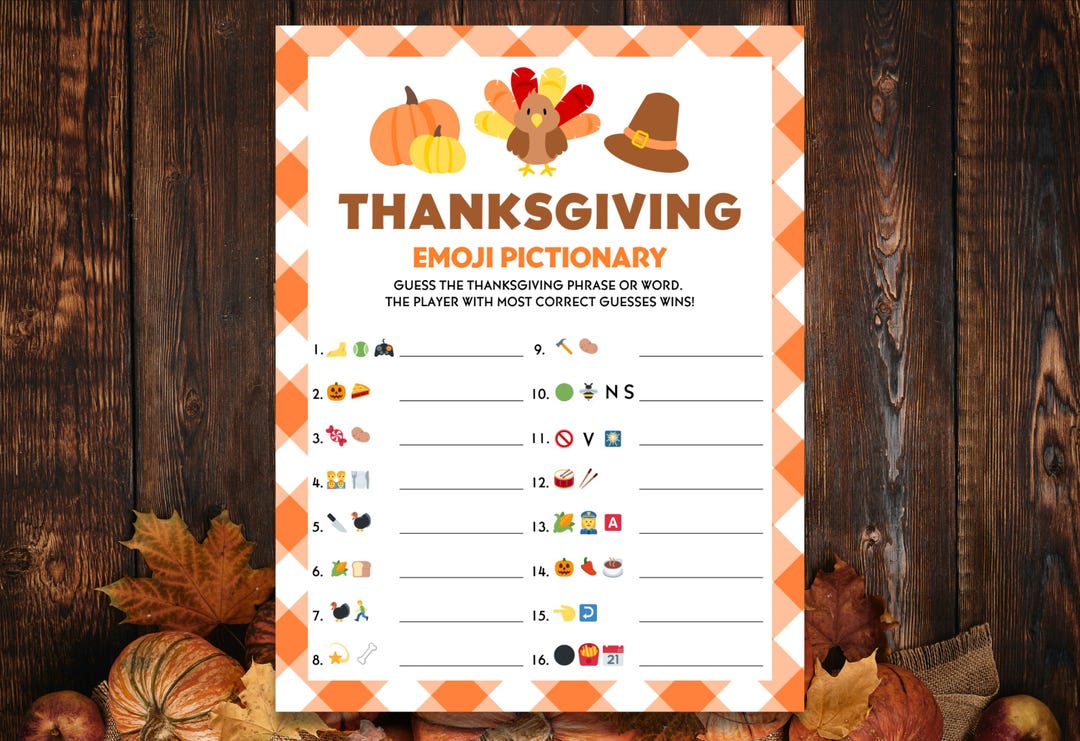 Thanksgiving Emoji Pictionary Game, Friendsgiving Party Games, Fall ...